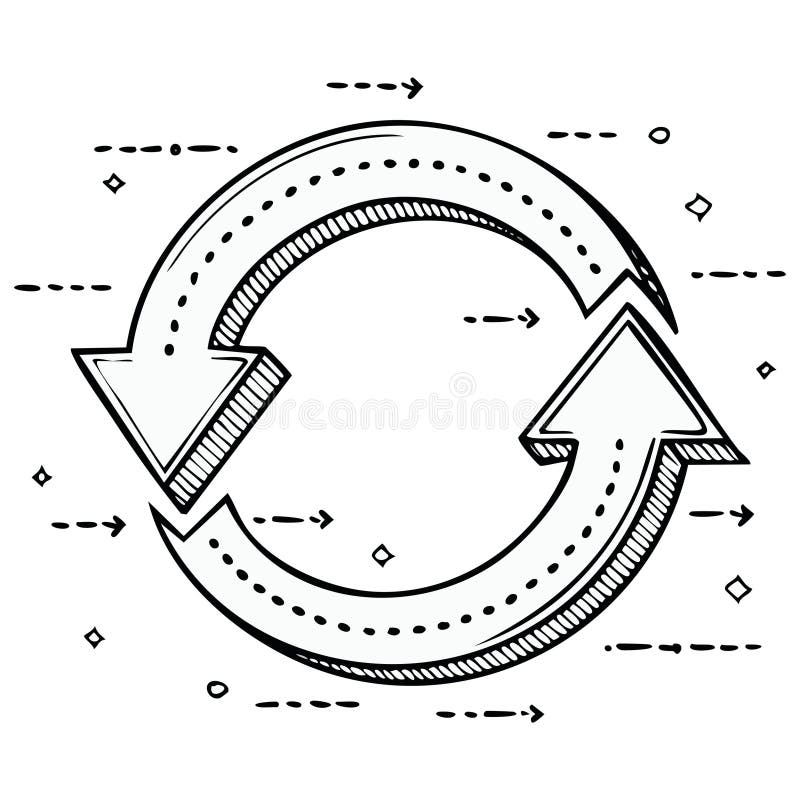 Hand Drawn Vector Illustration of Circular Arrow Loop with Arrows in ...