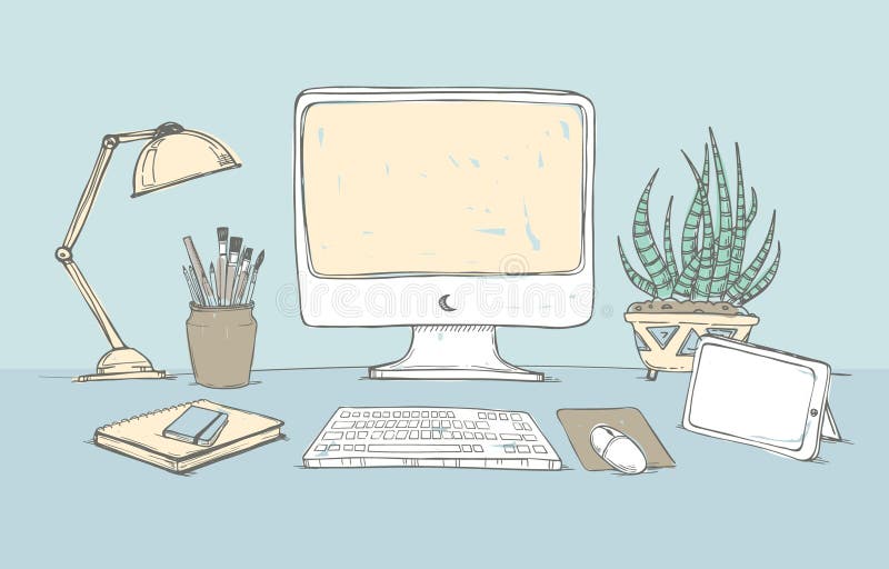 Drawing of computer stock vector. Illustration of sketch - 21960386