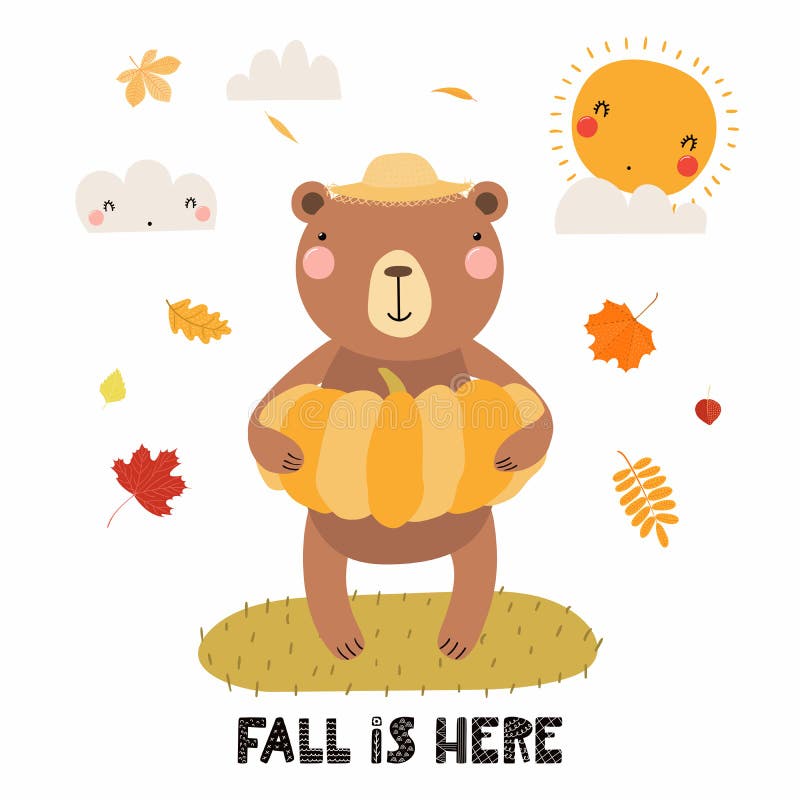 Cute autumn bear stock vector. Illustration of garden - 126016941