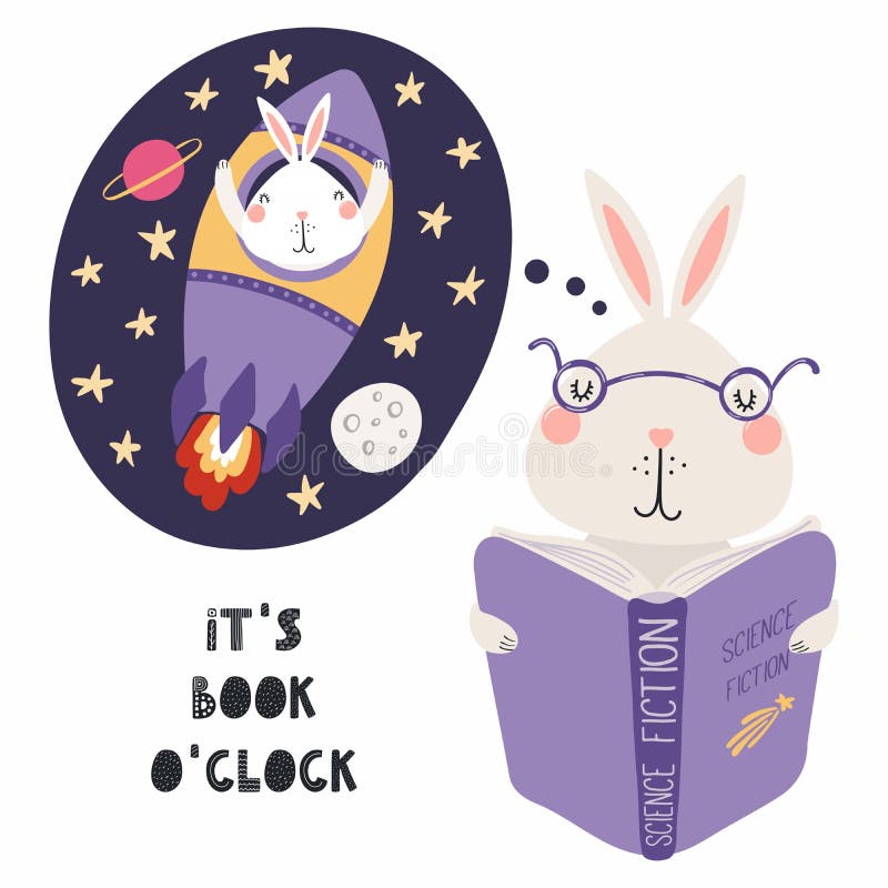 Cute bunny reading a book stock vector. Illustration of fiction - 123910355