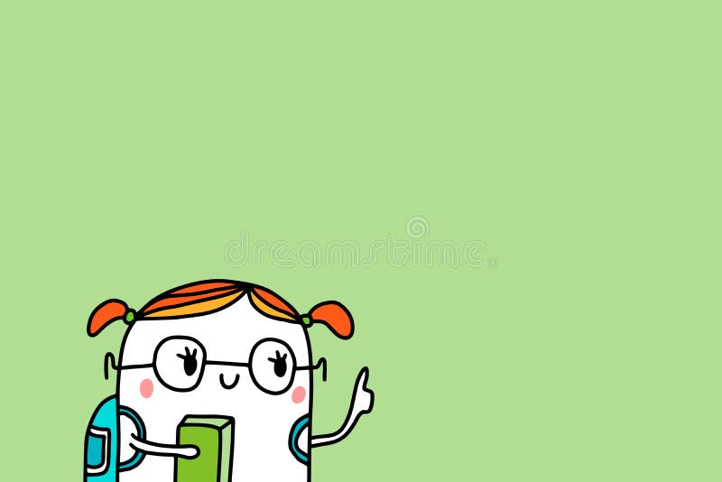 Hand Drawn Vector Illustration with Cute Student in Cartoon Style with ...