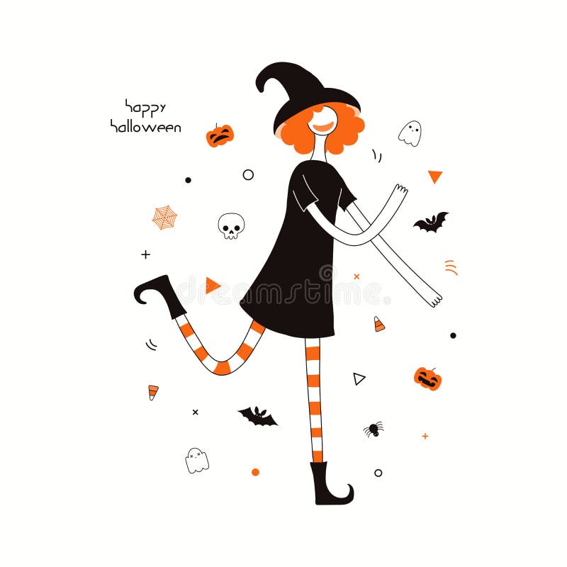 Halloween Dancing Witch Character Stock Vector - Illustration of ...