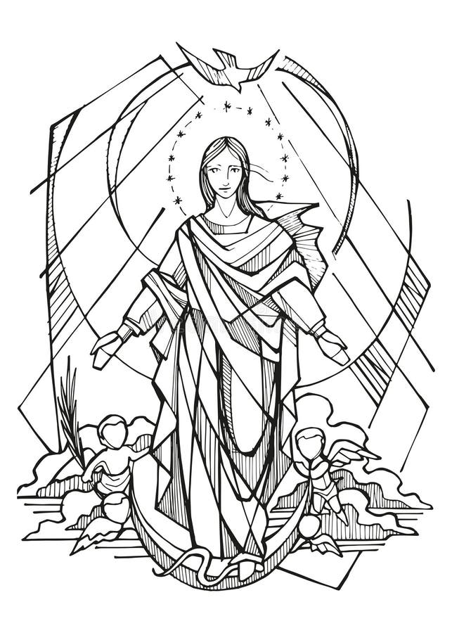 Hand Drawn Illustration of the Immaculate Conception of Mary Stock ...