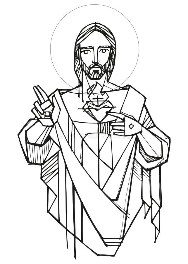 Hand Drawn Illustration of Sacred Heart in Jesus Stock Vector ...