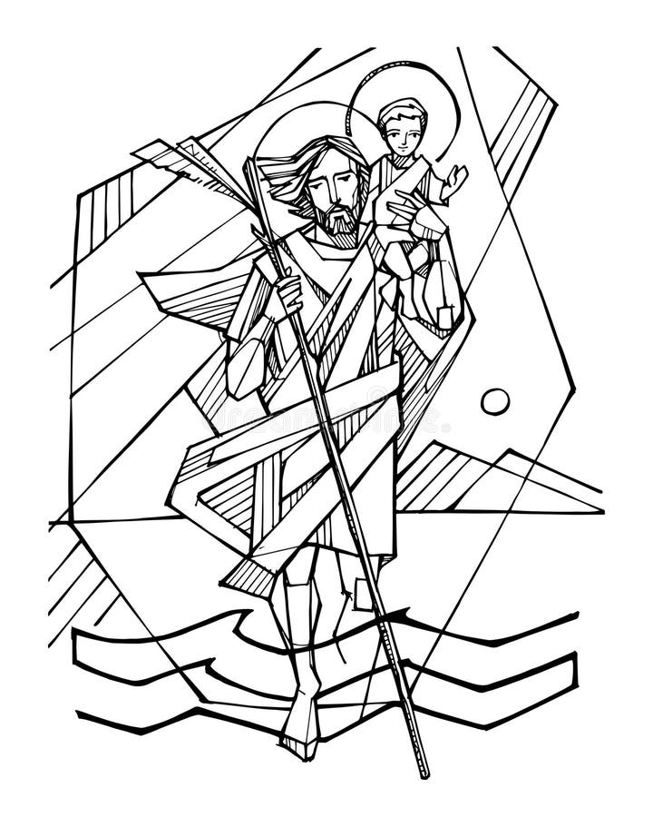 Saint Christopher and Baby Jesus Illustration Stock Vector ...