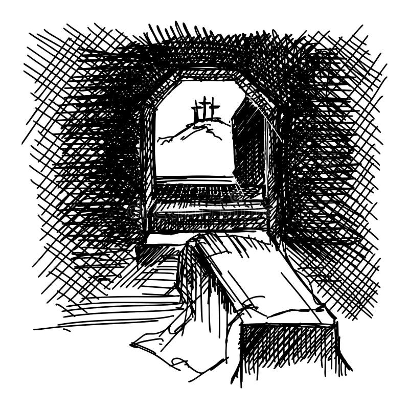 Hand-drawn Vector Illustration for Easter. a Glimpse from the Empty ...