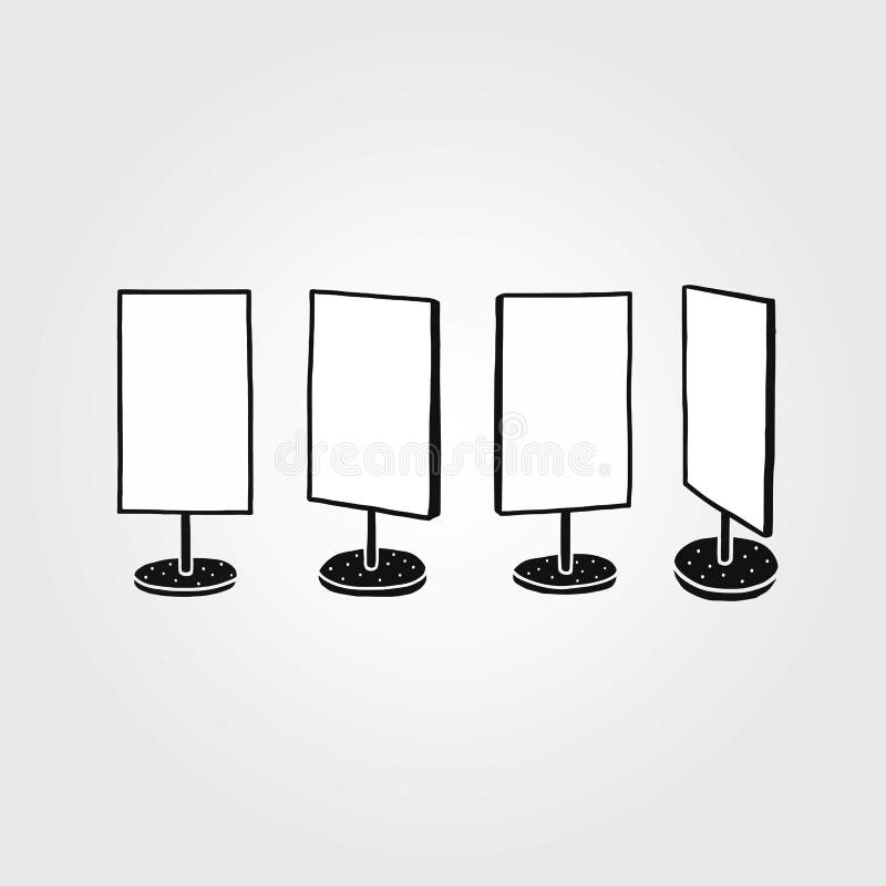 Hand Drawn Vector Illustration of Empty Sign Board Stand Set. Stock ...