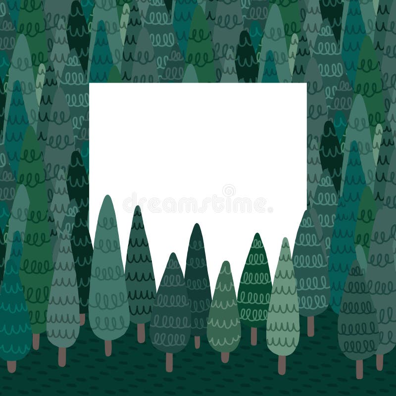 Hand Drawn Vector Illustration of Forest with Blank Space for Text ...