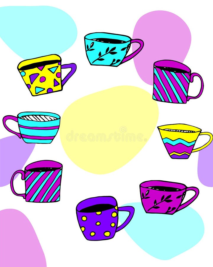 Hand Drawn Vector Illustration. Frame of Doodle Cups Stock Illustration ...