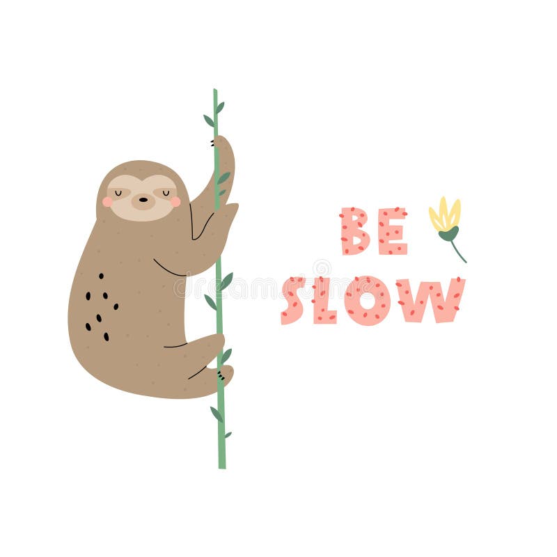Hand Drawn Vector Illustration of Funny Sloth on a Tree Stock Vector ...