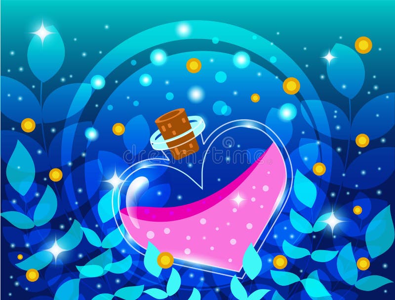 Vector Illustration of Bottle of Liquid Perfume on Magical Night ...