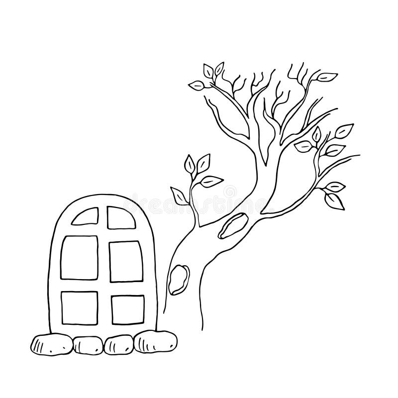 A Hand Drawn Vector Illustration of Halloween Witch House Window and ...