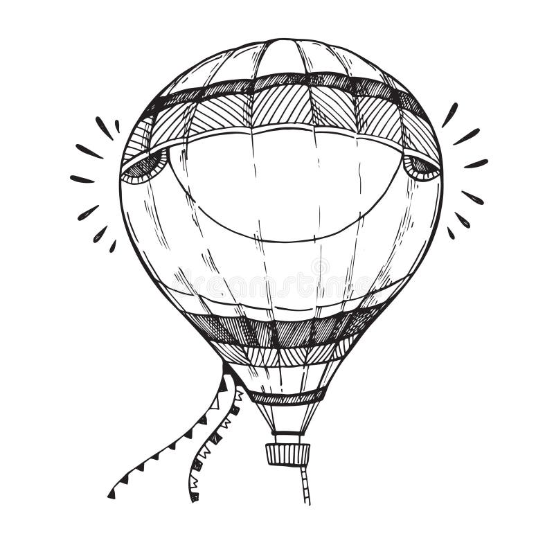 Hand Drawn Vector Illustration - Hot Air Balloon in the Sky. Sketch ...