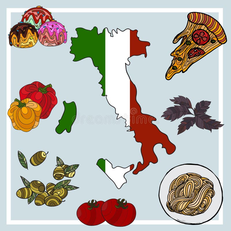 Hand Drawn Vector Illustration of Infographic Elements of Italy Stock ...