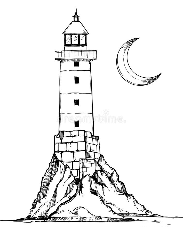 Hand Drawn Vector Illustration - Lighthouse on the Rock. Sketch Stock ... Hand Drawn Vector Illustration - Lighthouse on the Rock. Sketch Stock ...