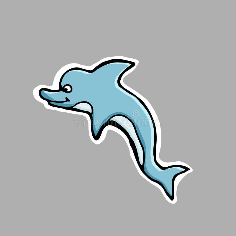 Hand Drawn Vector Illustration. Little Cute Dolphin. Sticker Stock ...