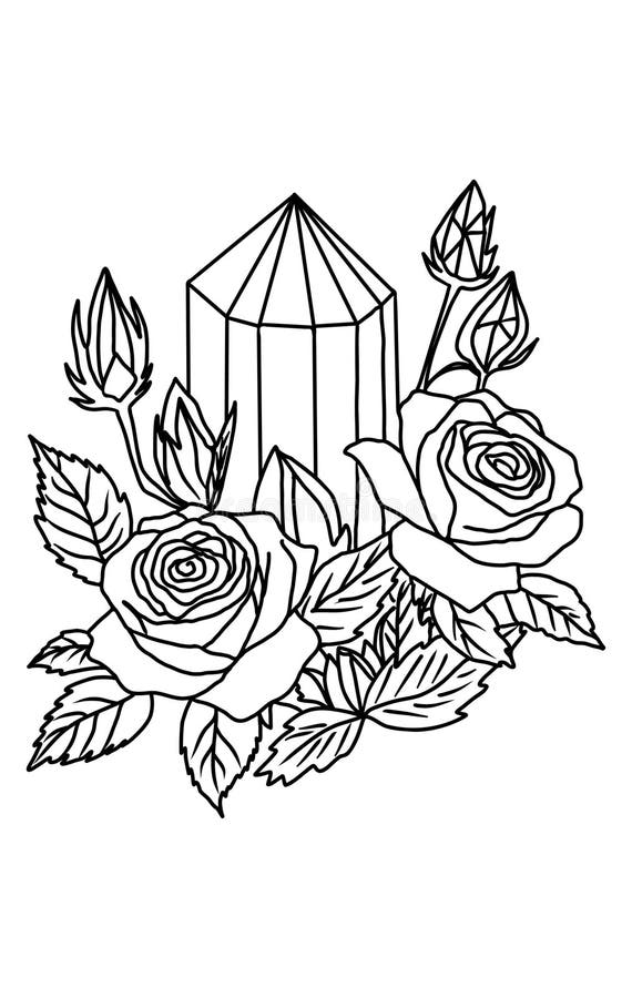 Hand Drawn Vector Illustration of a Magic Crystal and Beautiful Roses ...