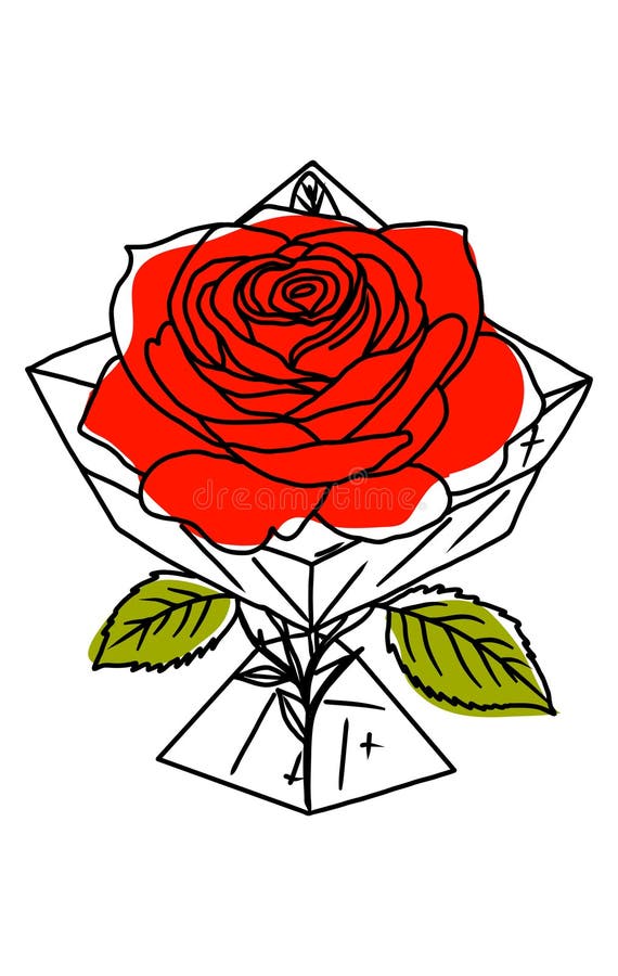 Hand Drawn Vector Illustration of a Magic Crystal and Beautiful Roses ...