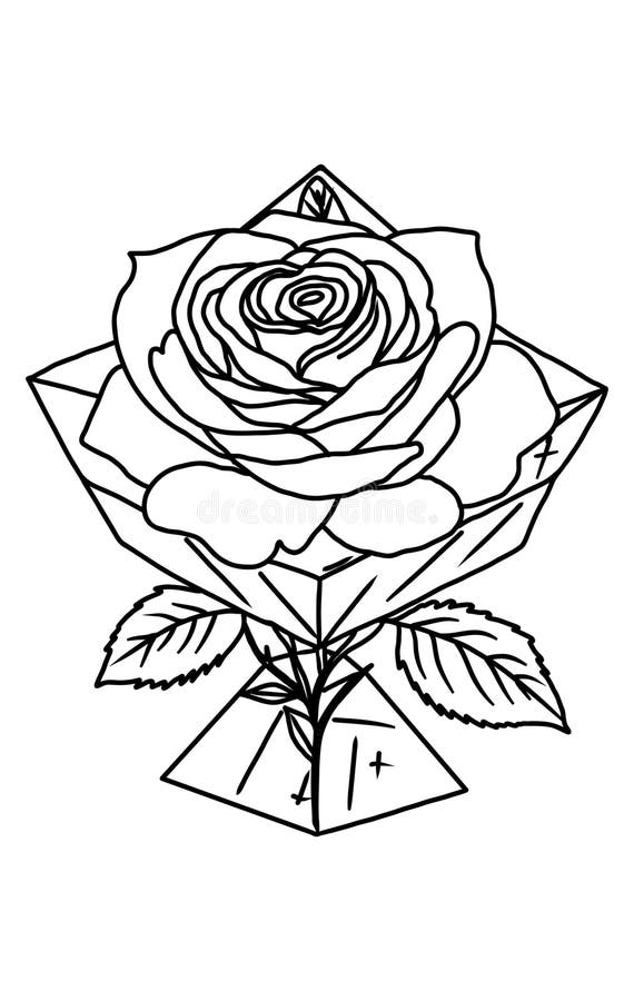 Hand Drawn Vector Illustration of a Magic Crystal and Beautiful Roses ...