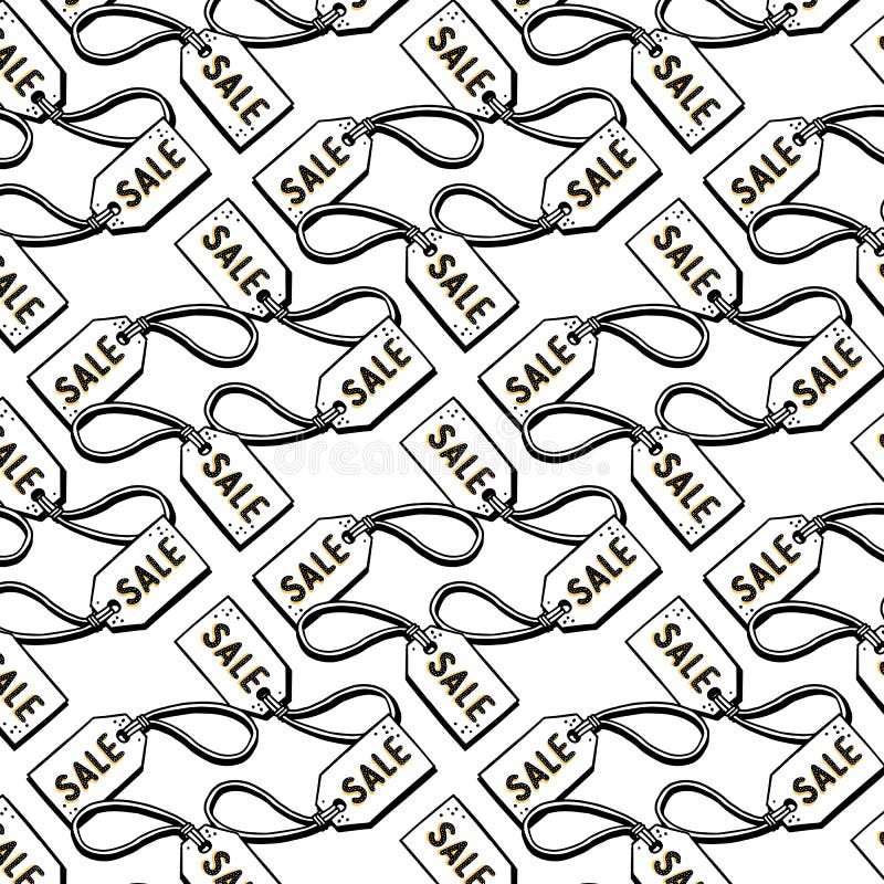 Hand Drawn Vector Illustration of Price Tag with Rope and Sale Text ...