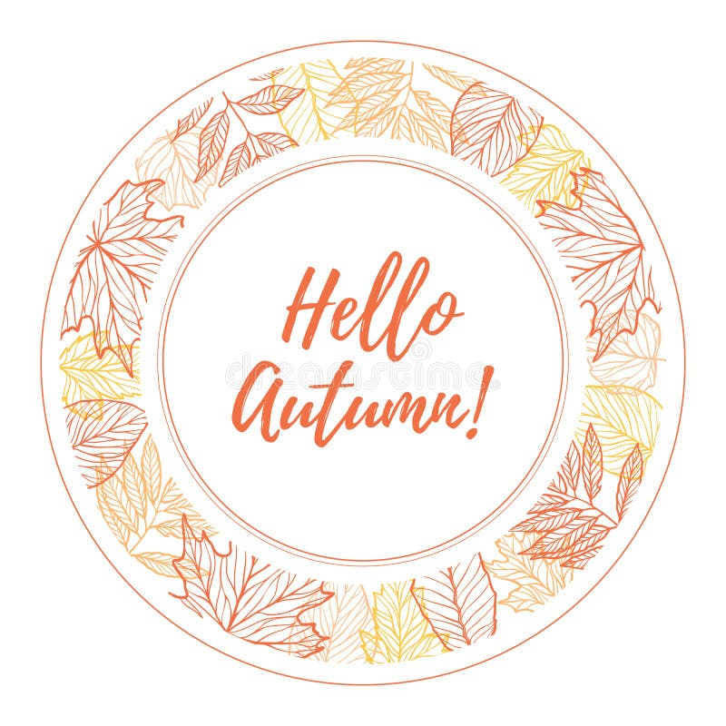 Hand Drawn Vector Illustration. Round Emblem with Fall Leaves Stock ...