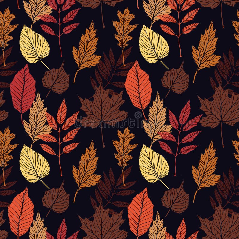 Hand Drawn Vector Illustration. Seamless Pattern with Fall Leaves Stock ...