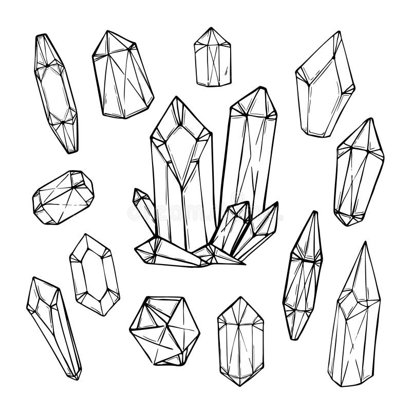 Hand Drawn Crystals Graphic Set. Vector Vintage Illustration. Stock ...