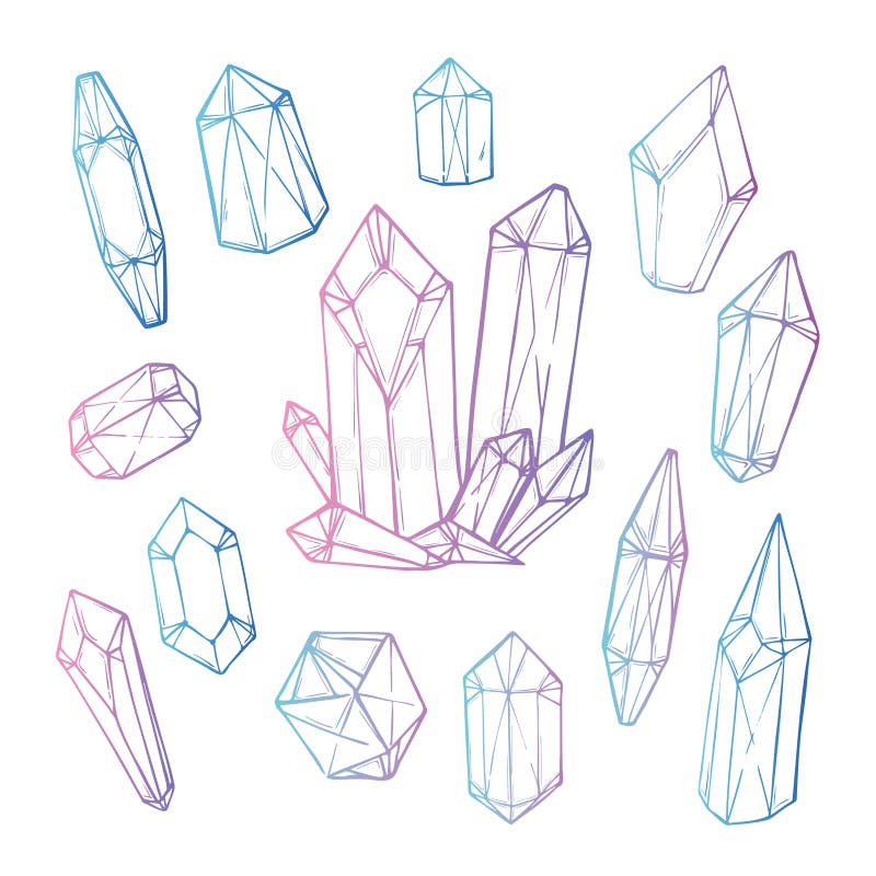 Hand Drawn Vector Illustration - Set of Geometric Crystals Stock Vector ...