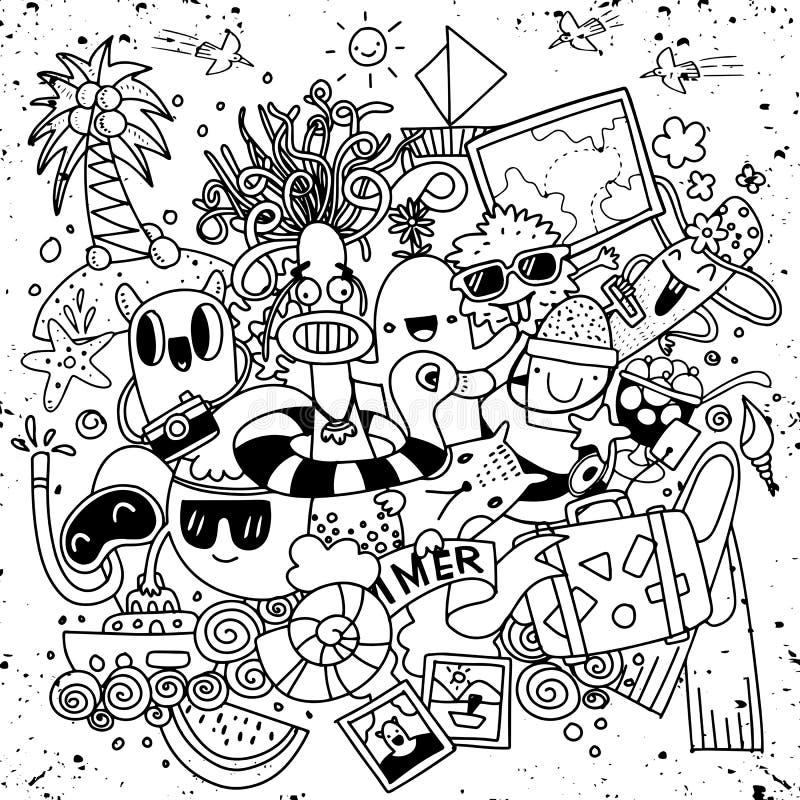 Hand Drawn Vector Illustration Set of Summer Elements.Hand Drawi Stock ...