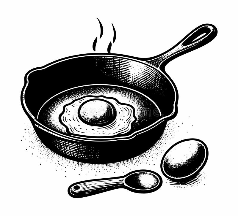 Cast Iron Skillet Hand Drawn Vector Stock Vector - Illustration of ...