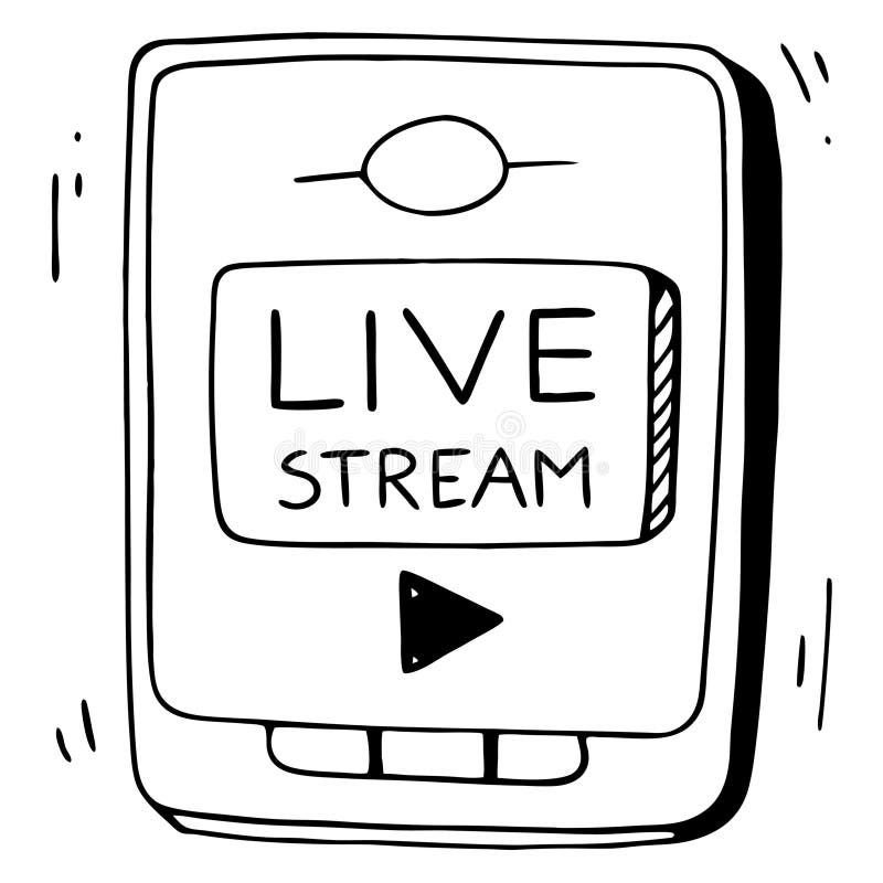 Live Stream Hand Drawn Vector Illustration for Digital Media Content ...