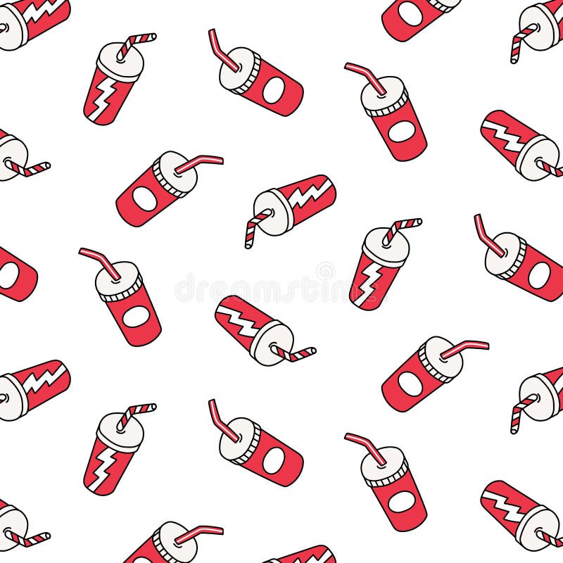 Hand Drawn Vector Illustration of Soft Drink Cup Pattern in Cartoon ...