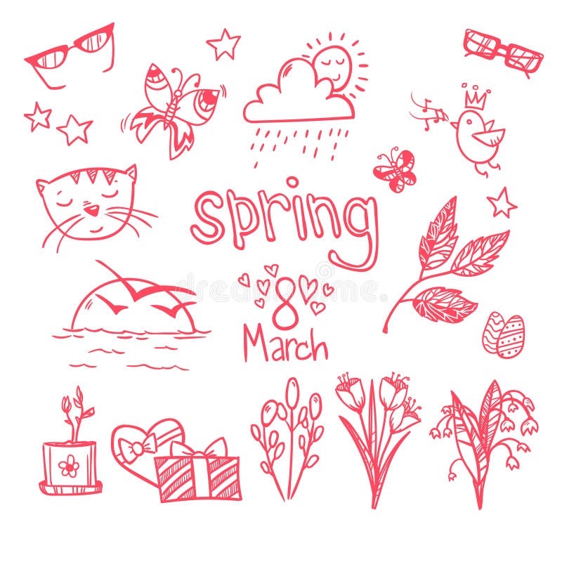 Hand-drawn Vector Illustration - Spring Icons. Doodle Set Stock Vector ...