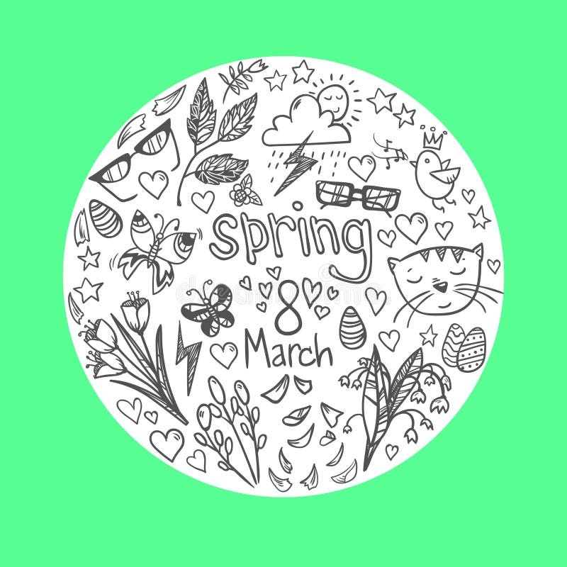 Hand-drawn Vector Illustration - Spring Icons. Doodle Set Stock Vector ...