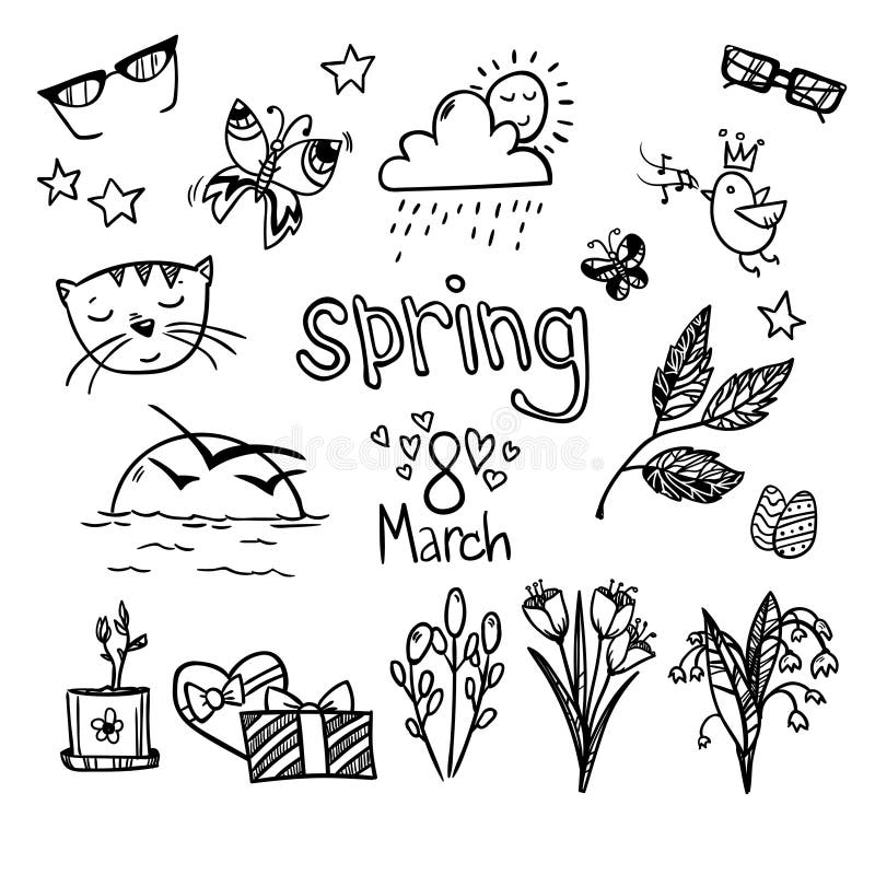 Hand-drawn Vector Illustration - Spring Icons. Doodle Set Stock Vector ...