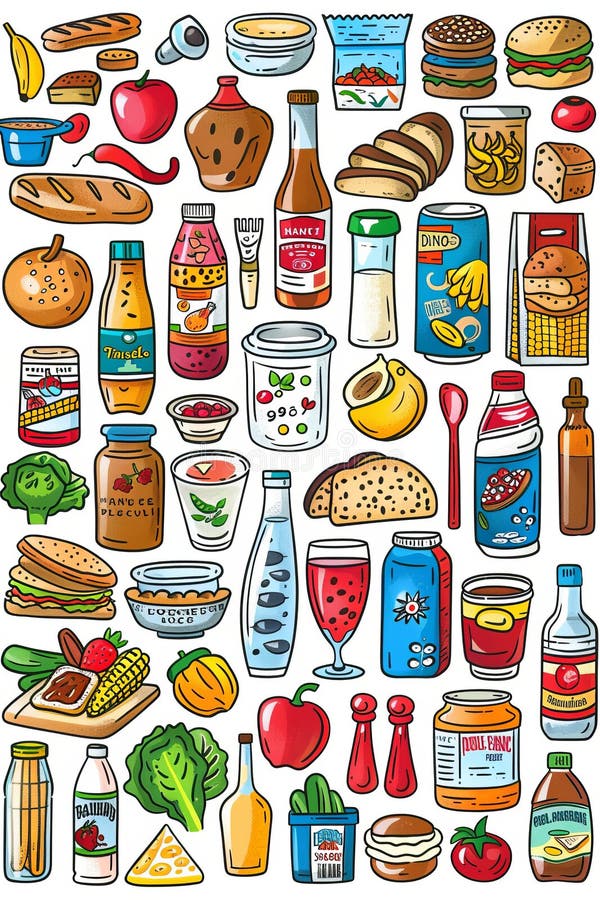 Hand Drawn Vector Illustration of Staple Foods Corn, Potatoes, Bread ...