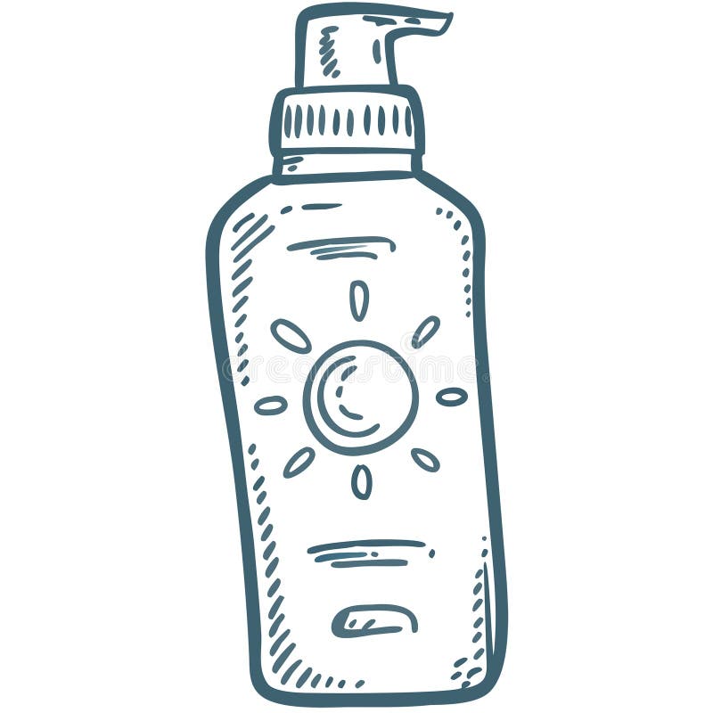 Hand-drawn Vector Illustration of Sunscreen Lotion Bottle with Pump ...