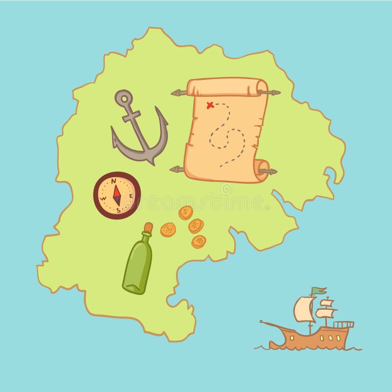 Hand Drawn Vector Illustration - Treasure Map and Design Element Stock ...