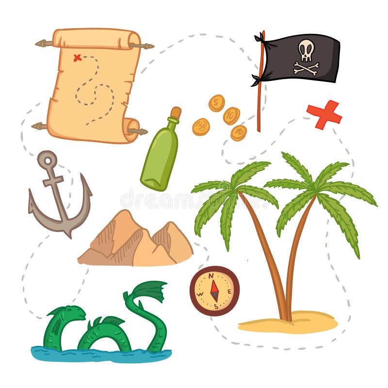 Hand Drawn Vector Illustration - Treasure Map and Design Element Stock ...