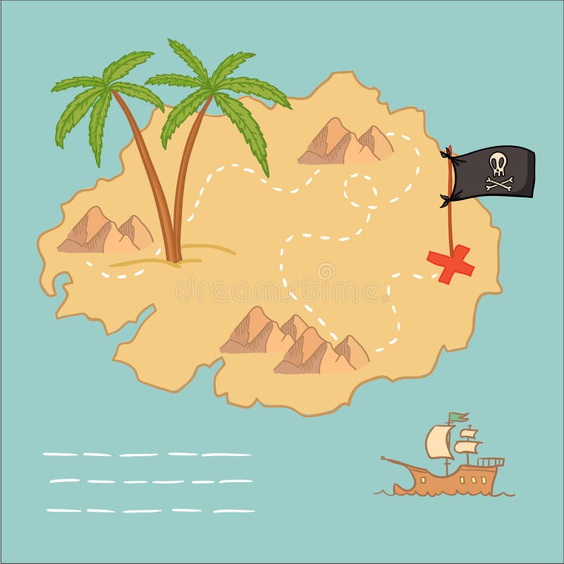 Hand Drawn Vector Illustration - Treasure Map and Design Element Stock ...