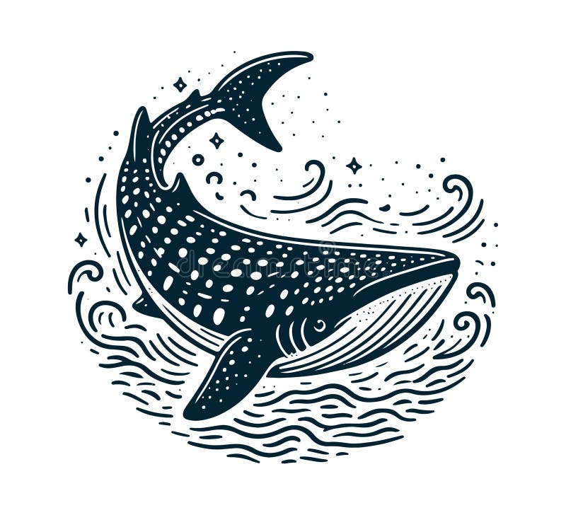 Whale Shark Hand Drawn Vector Illustration Stock Vector - Illustration ...