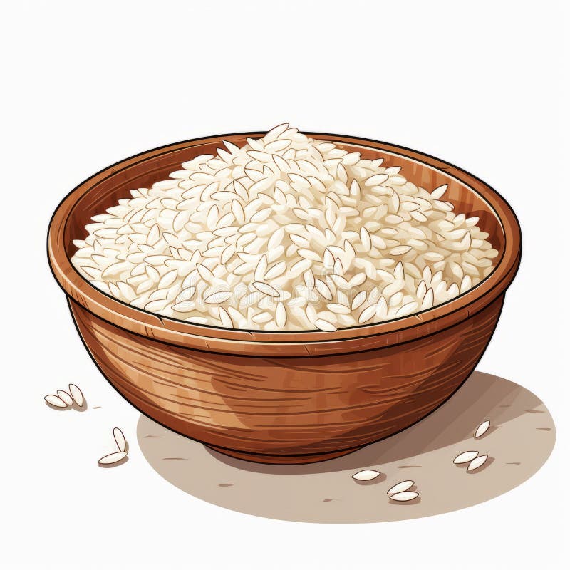 Hand Drawn Vector Illustration of White Rice in Bowl Stock Illustration ...
