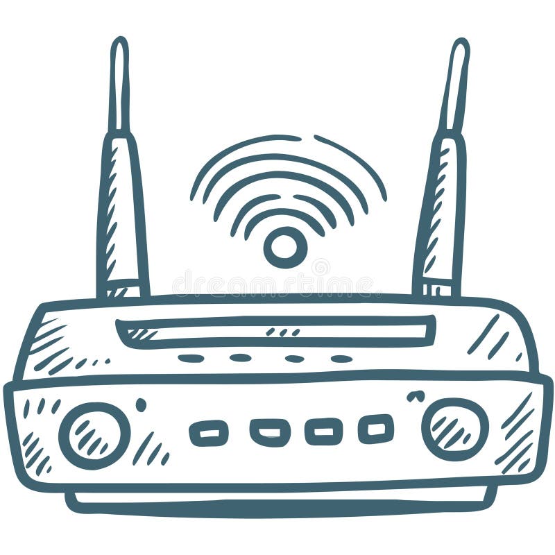 Hand-Drawn Vector Illustration of Wi-Fi Router with Signal for Tech ...