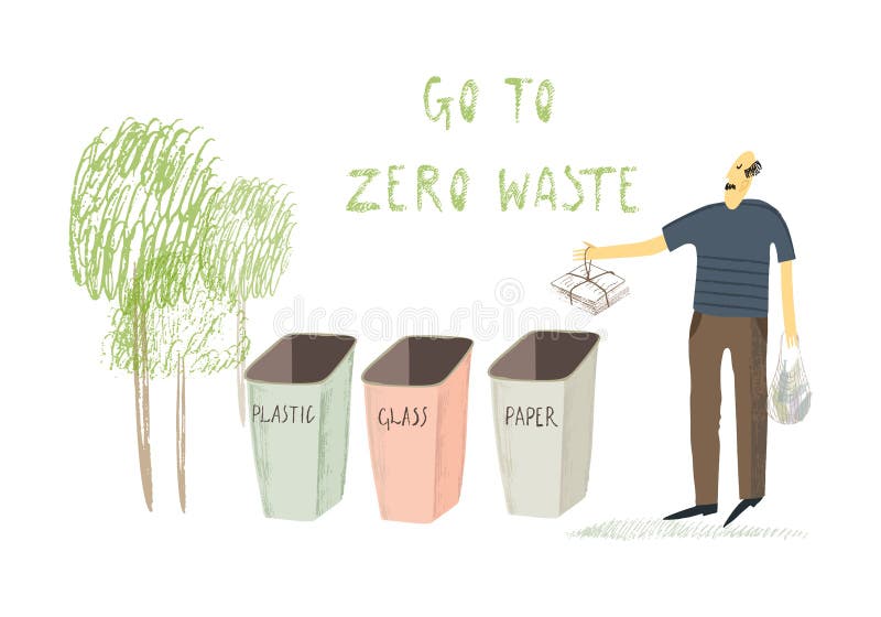 Zero Waste Life. Eco Style. No Plastic. Go Green. Stylized Man. Hand ...