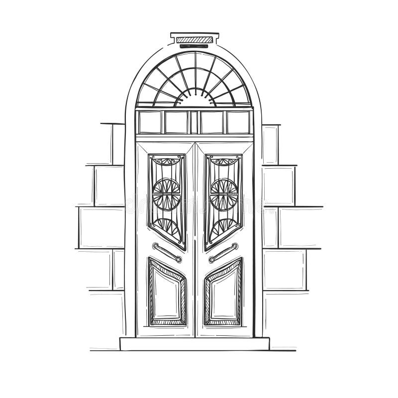 Hand Drawn Vector Illustrations - Old Vintage Door. Isolated on Stock ...