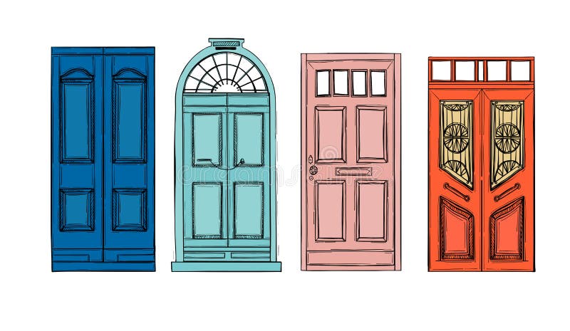 Hand Drawn Vector Illustrations - Old Vintage Doors. Isolated on Stock ...
