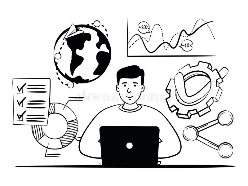 Hand Drawn Vector Image of Manager Studies Global Innovation for ...