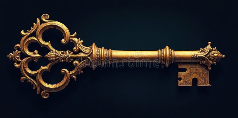 Hand Drawn Vector Key, Elaborate Crown Etching, Dark Background ...