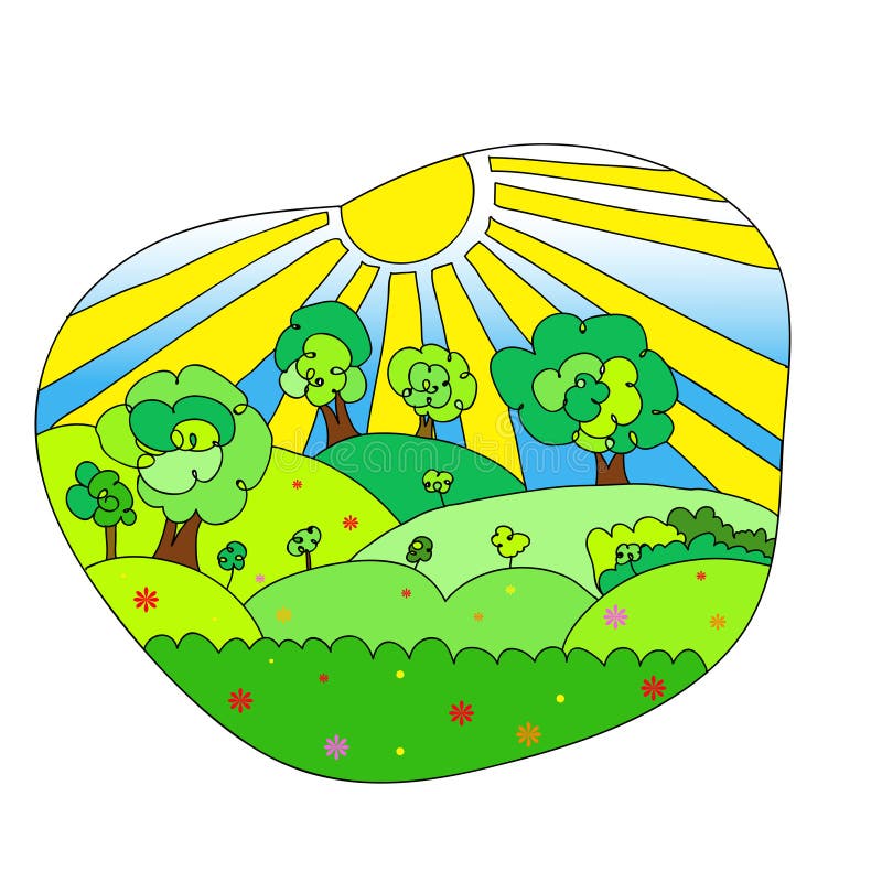 Hand Drawn Vector Landscape with Agrarian Fields. Stock Vector ...