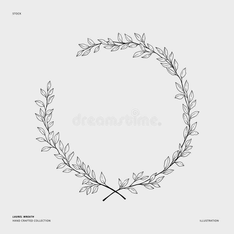 Hand Drawn Vector Laurel Wreath. Wreath of Gentle Branches and Leaves ...